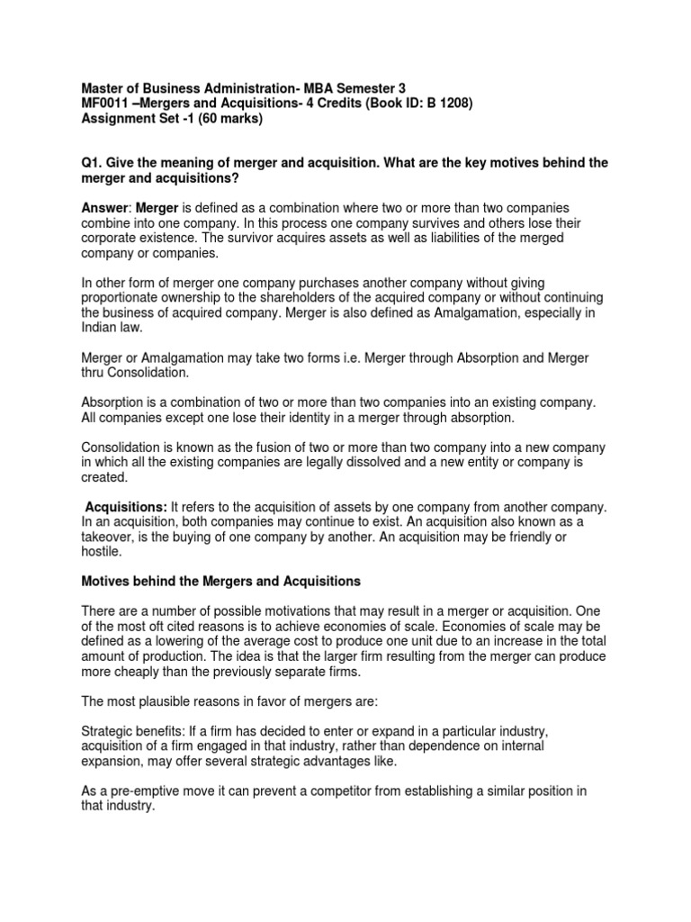 Mergers and Acquisitions, Answer Sheet MF0011 | PDF | Mergers And Acquisitions | Capital Budgeting