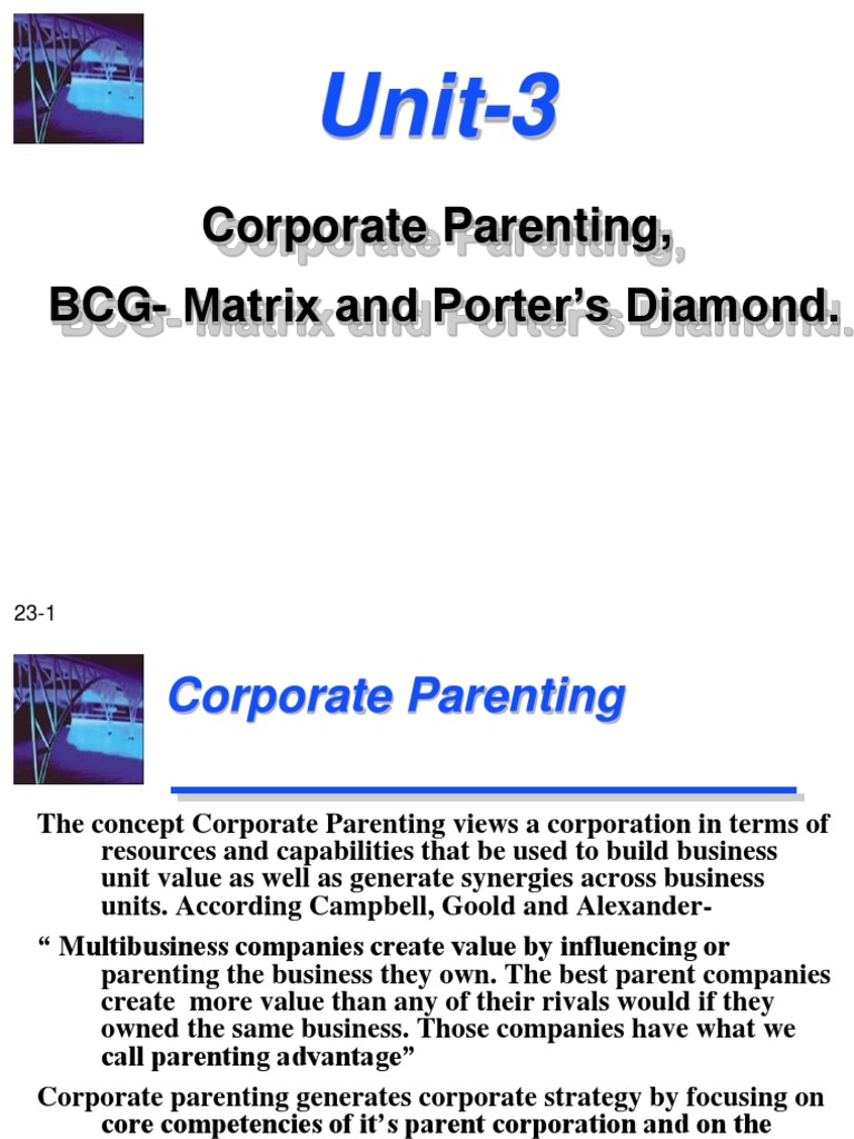 Unit-3: Corporate Parenting, Bcg-Matrix and Porter's Diamond | Download ...