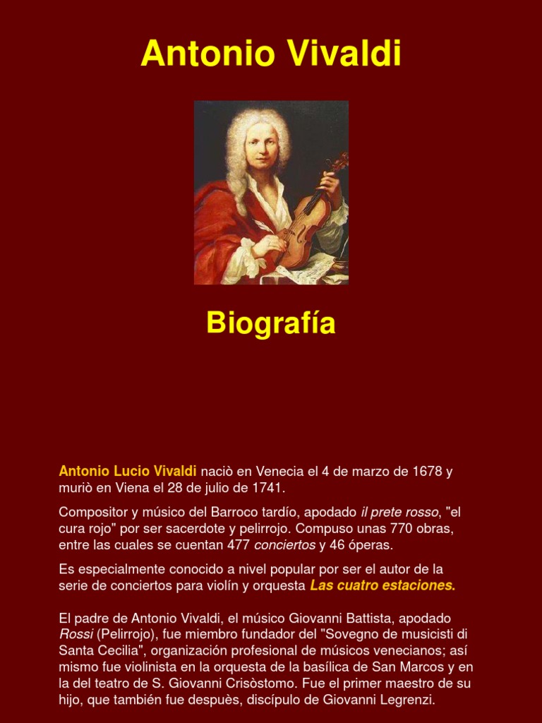 Biografía de Antonio Vivaldi | PDF | Las artes escénicas | Música clásica
