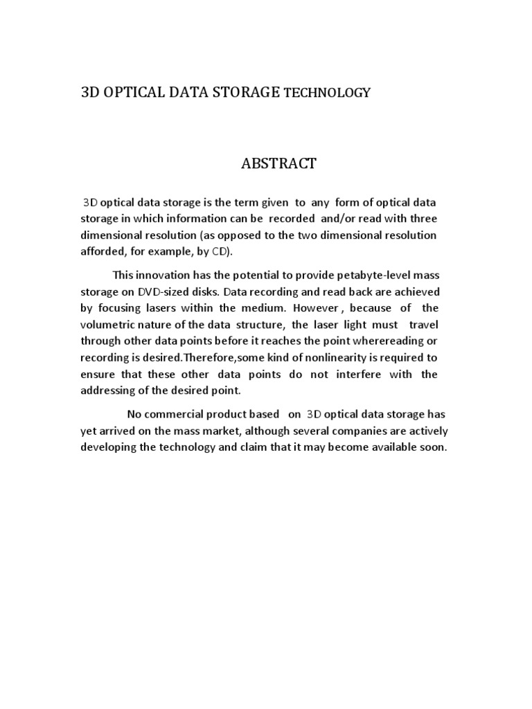 3D Optical Data Storage Innovations | PDF | Computers