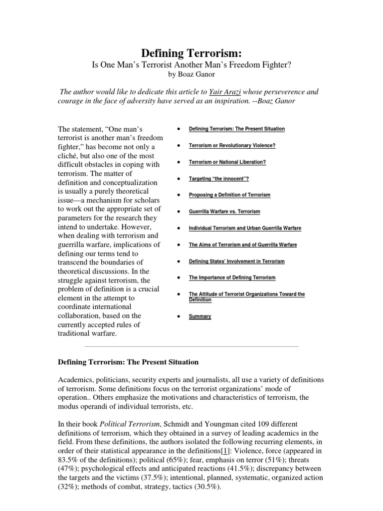 Defining Terrorism vs Freedom Fighters | PDF | Guerrilla Warfare | Violence