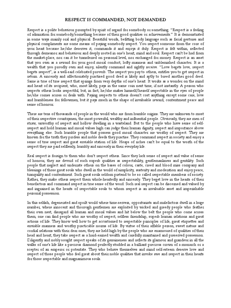 Respect: Commanded, Not Demanded | PDF | Love | Metaphysics Of Mind