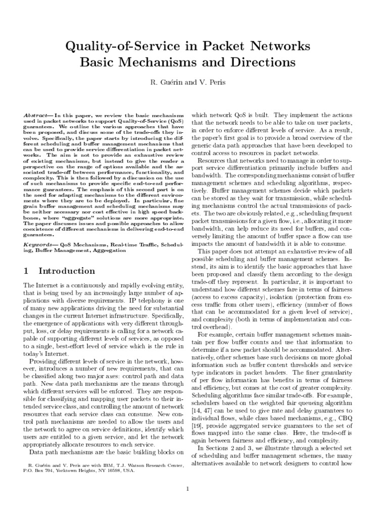 Quality-of-Service in Packet Networks Basic Mechanisms and Directions ...