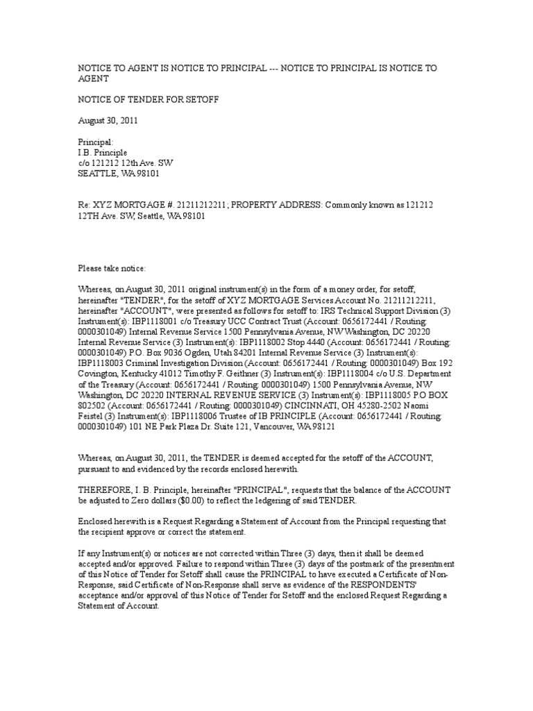 Notice to Agent is Notice to Principal LENDER | Power Of Attorney ...