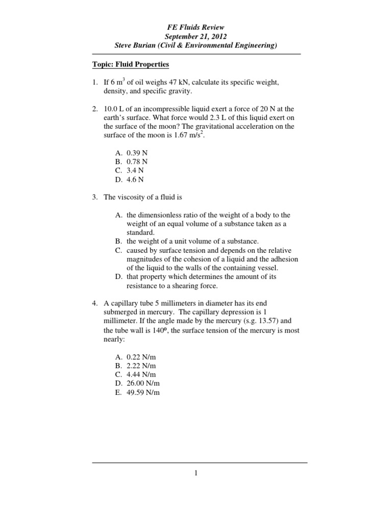 Final Fe Fluid Practice Problems | PDF