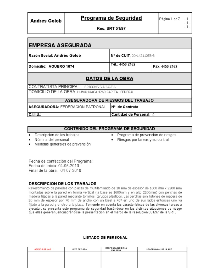 Programa de Seguridad 51 - 97 | PDF | Primeros auxilios | Seguridad y salud ocupacional