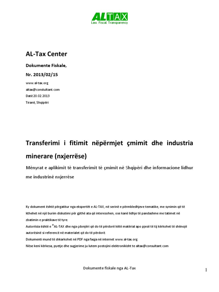 Transferimi I Fitimit Nëpërmjet Çmimit (Transfer Pricing) Dhe Industria ...