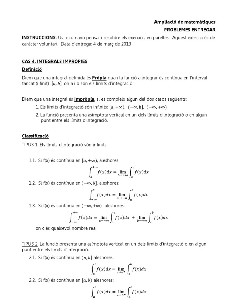 Cas4 - Integrals Impròpies | PDF