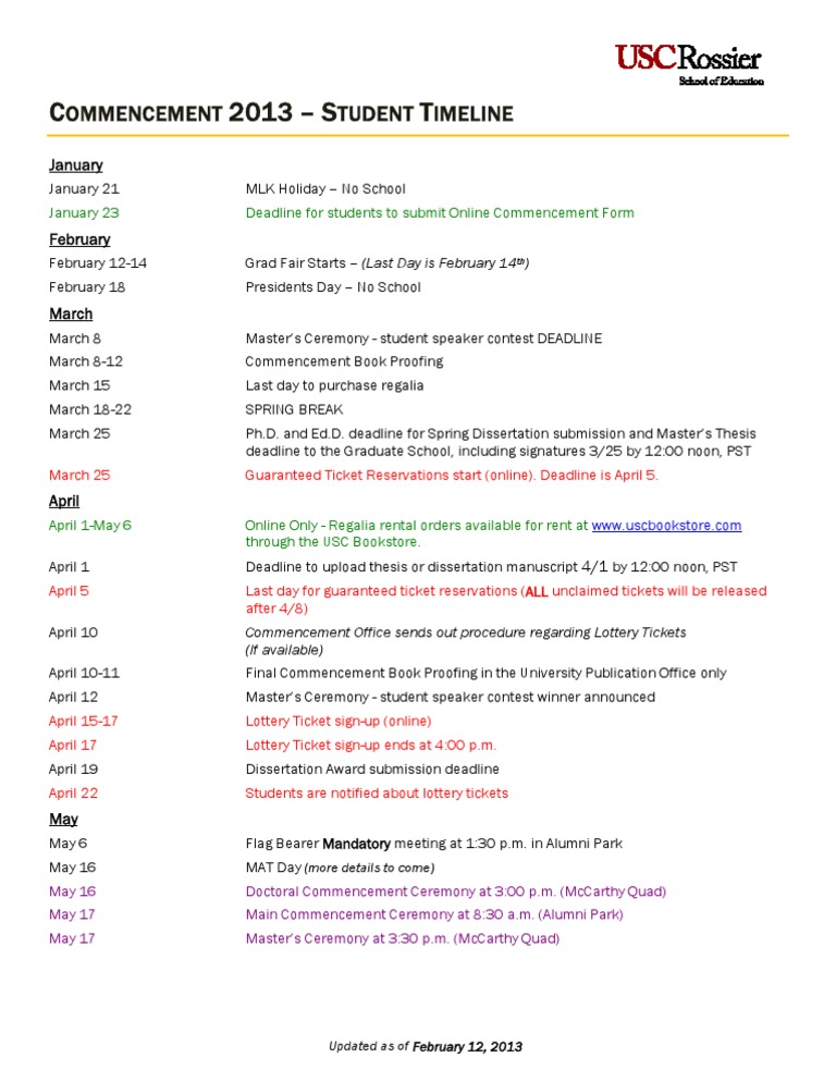 Commencement 2013 Student Timeline | PDF