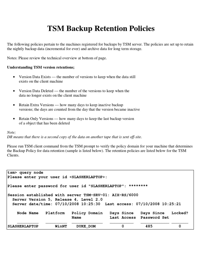 TSM Backup Retention Policies | Backup | Computer File