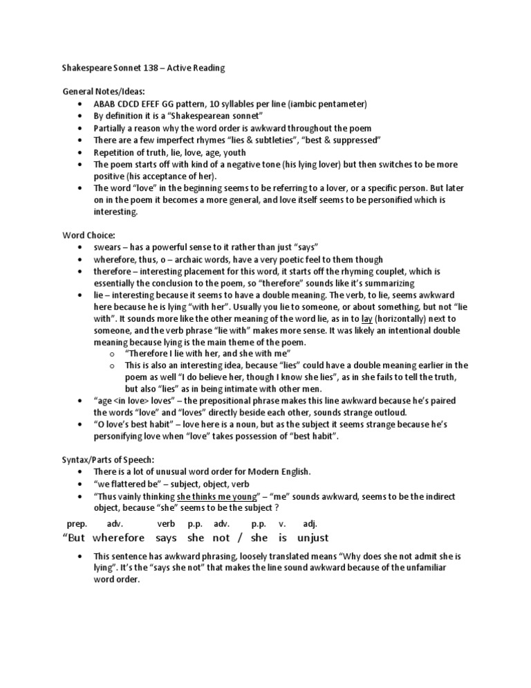 Shakespeare Sonnet 138 Analysis | PDF | Poetic Form | Poetry