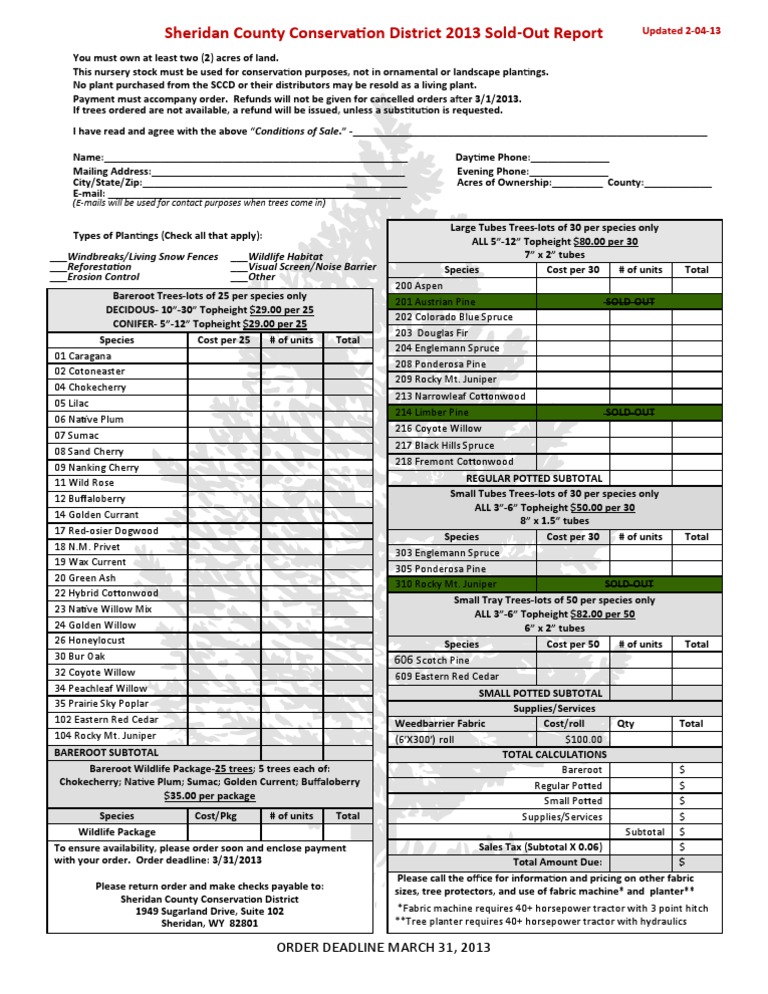 2013 Seedling Tree Sales Sold Out Report | PDF | Trees | Organisms
