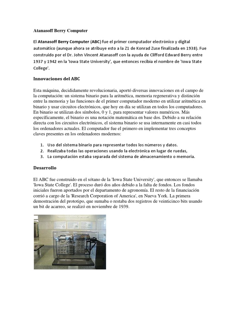 Atanasoff Berry Computer | PDF | Arquitectura de Computadores ...