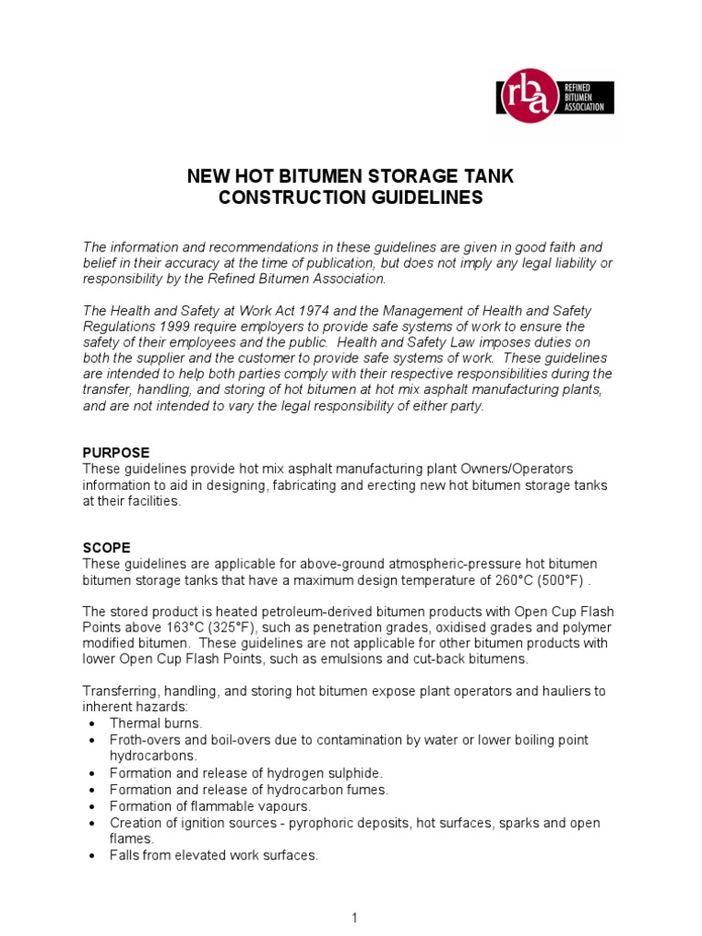 Hot Bitumen Storage Tank Guidelines | PDF | Asphalt | Tanks