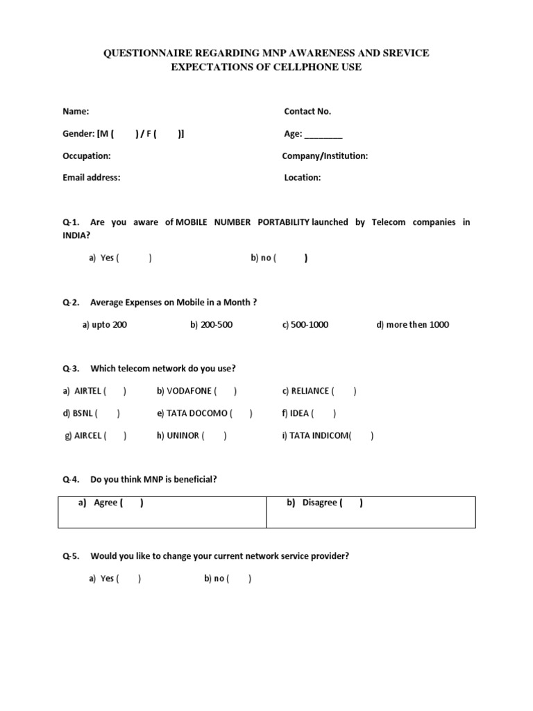Questionnaire On MNP | PDF