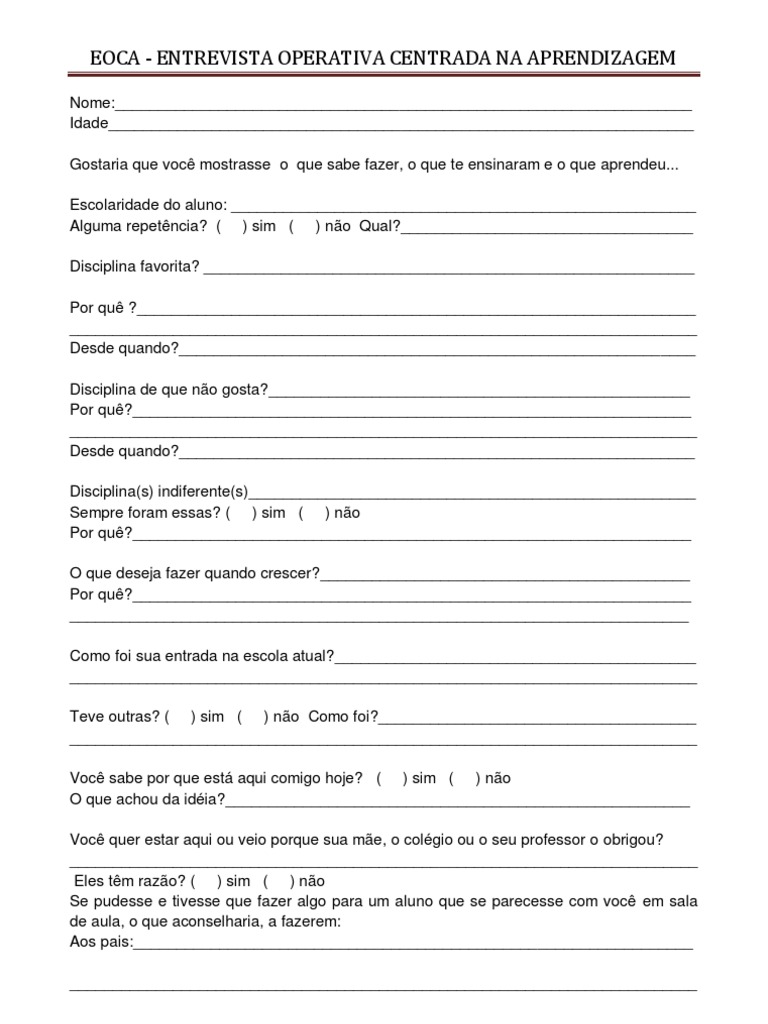 Eoca Entrevista Operativa Centrada Na Aprendizagem PDF | PDF