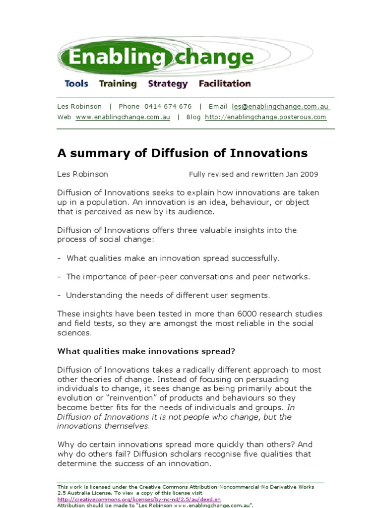 Summary of Rogers' Diffusion Theory | PDF | Innovation | Adoption