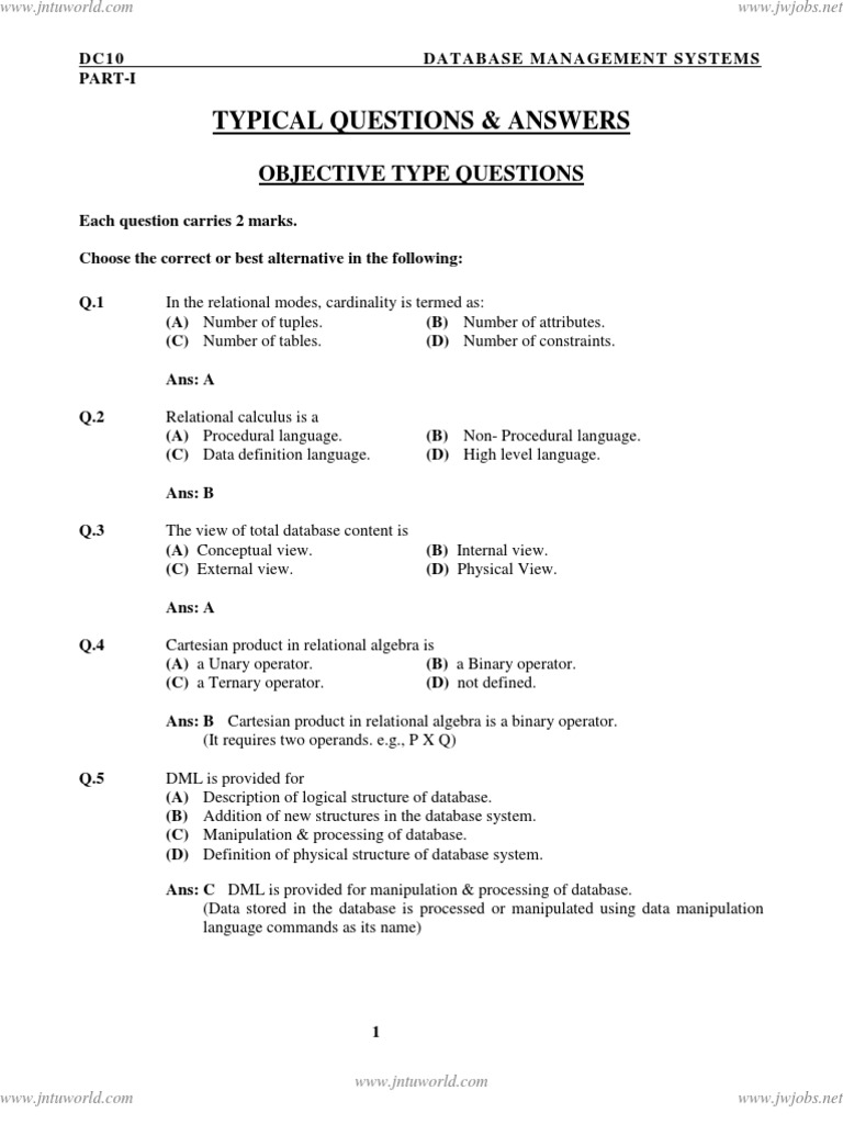 Dbms Objective Bits | PDF | Databases | Relational Database
