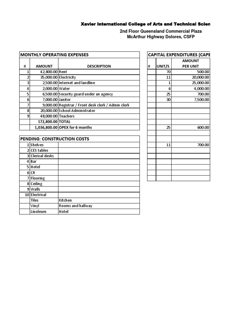 Capex and Opex Computations | PDF
