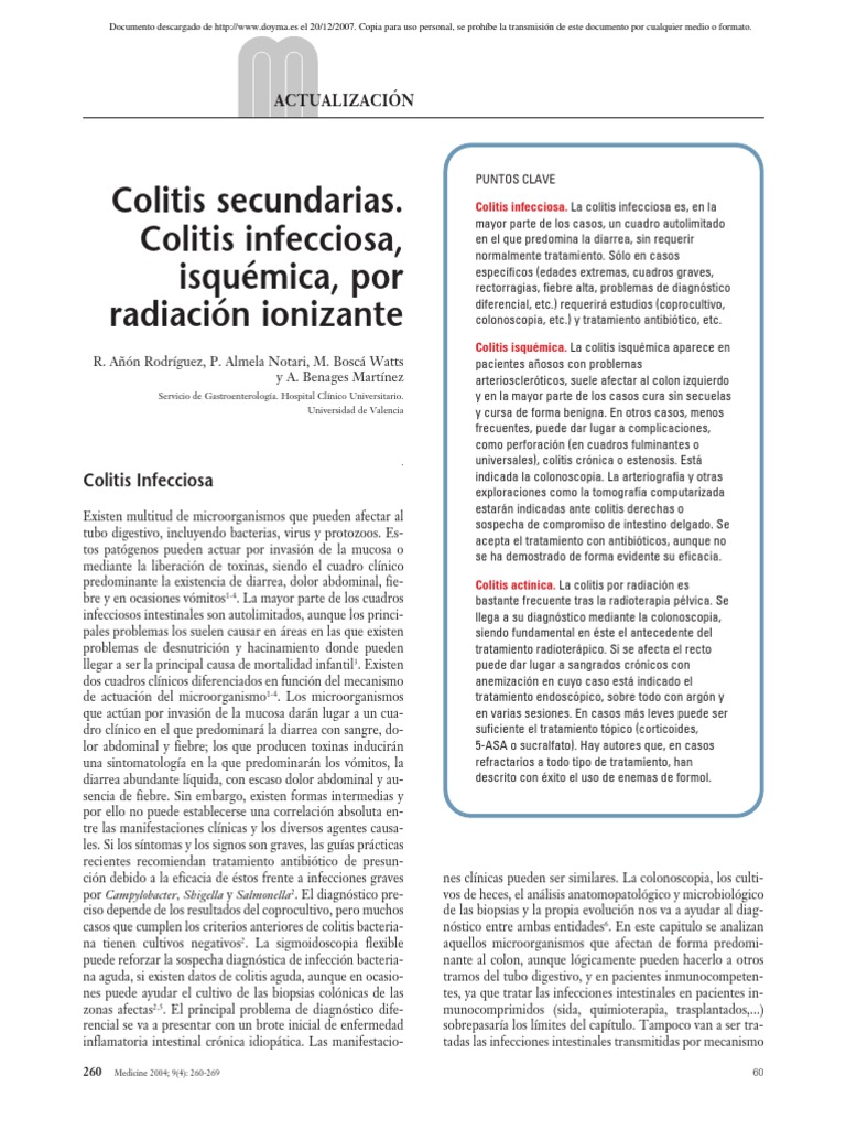 01.041 Colitis Secundarias. Colitis Infecciosa, Isquémica, Por ...