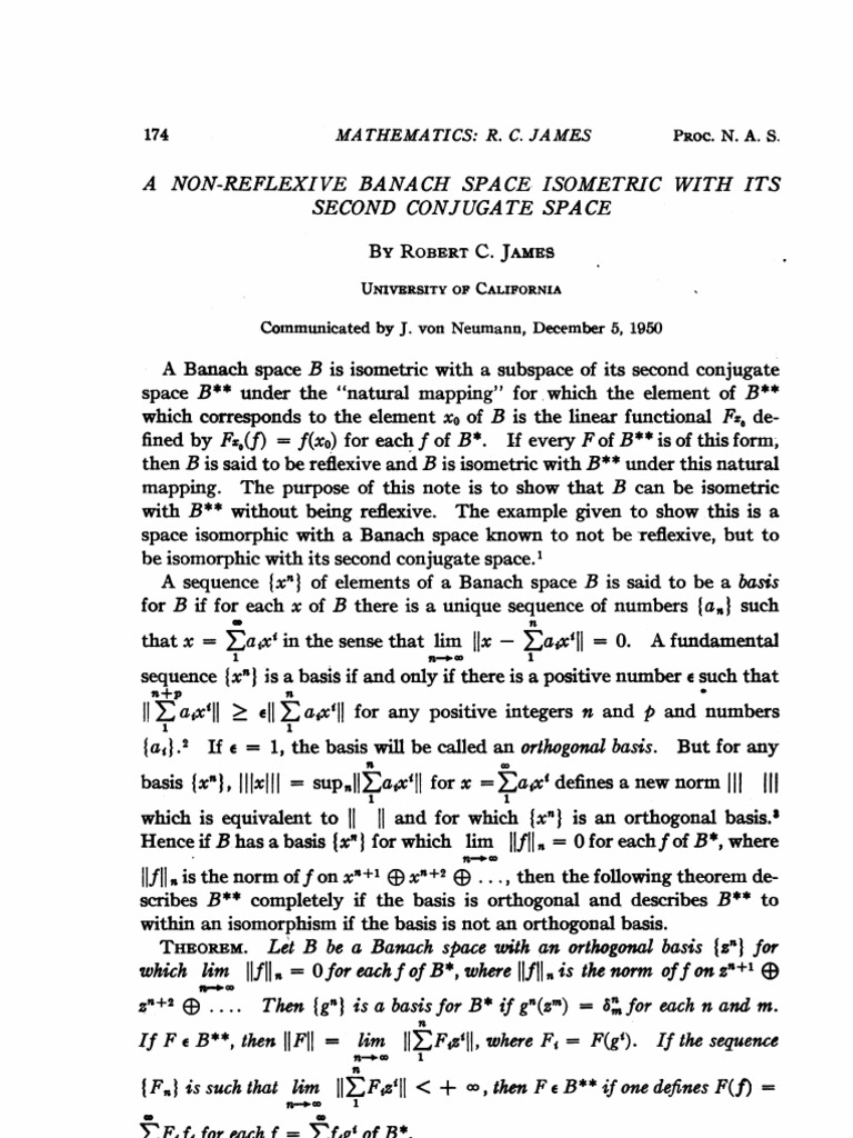 James Reflexivity | PDF | Basis (Linear Algebra) | Banach Space