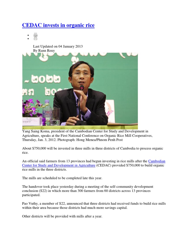 CEDAC Invests in Organic Rice | PDF | Rice | Cambodia