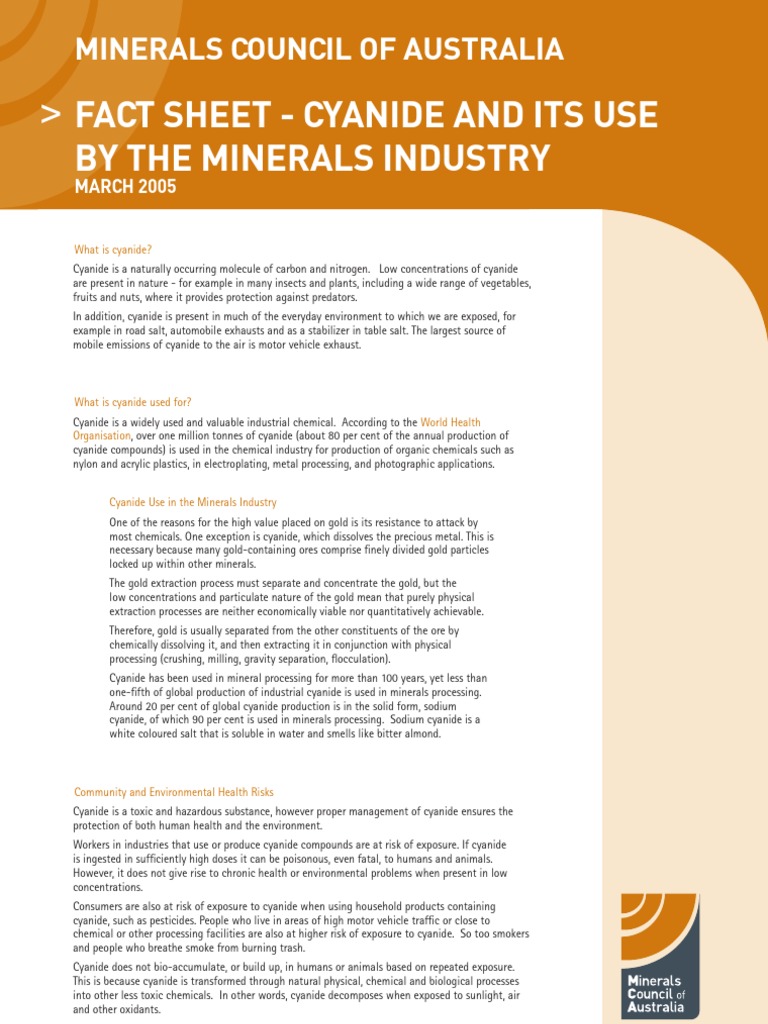 Cynide Fact Sheet Its Use | PDF | Cyanide | Gold