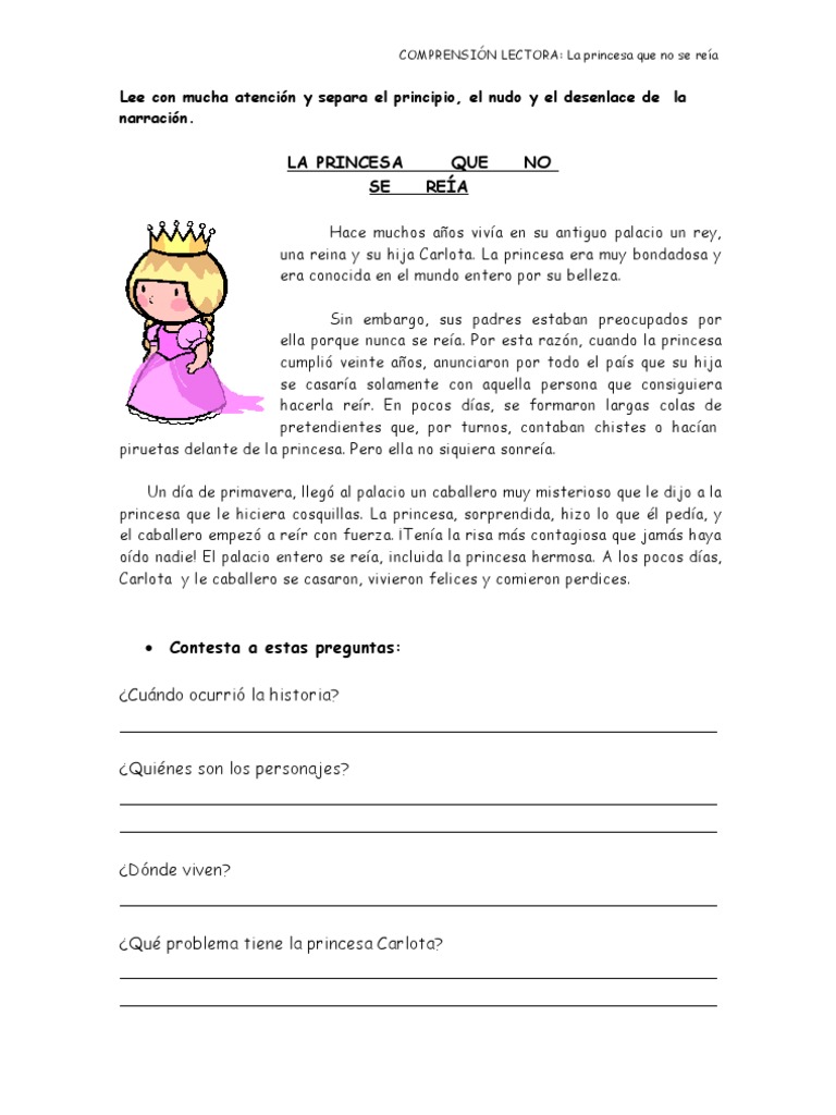 Comprension Lectora. La Princesa Que No Se Reia | PDF