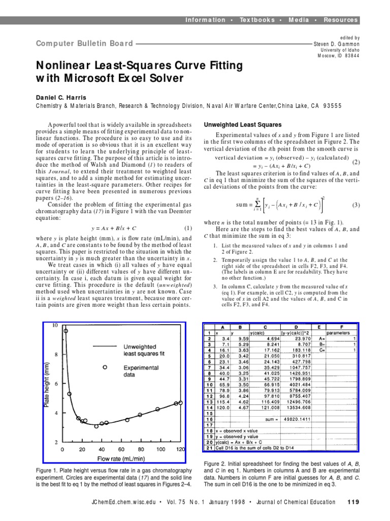 Non Linear Least Squares Curve Fitting With Microsoft Excel Solver ...