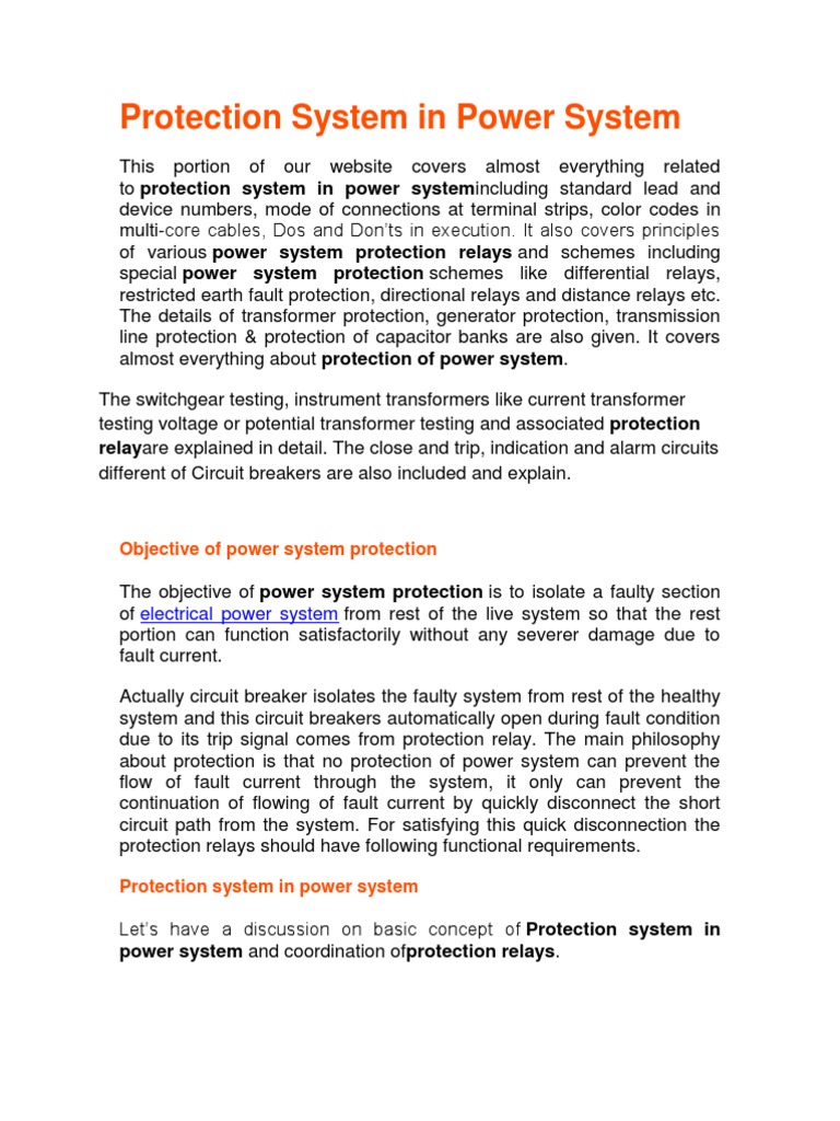 Protection System in Power System | PDF | Electric Power System | Relay