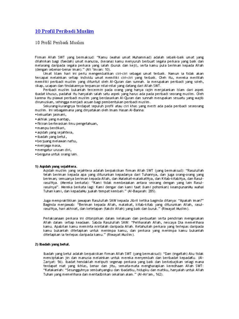 10 Profil Peribadi Muslim | PDF