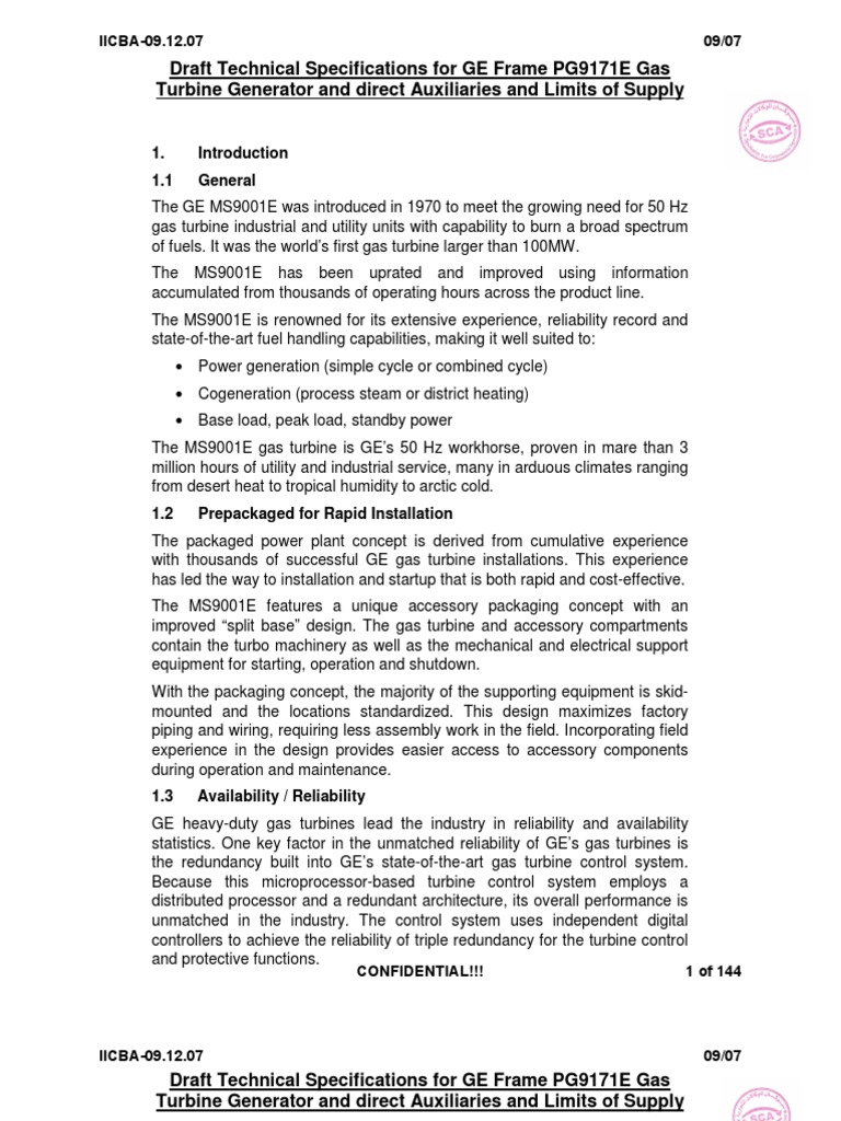 SCA Technical Spec GE Frame 9E S Rev1 9e Specification | PDF | Gas ...