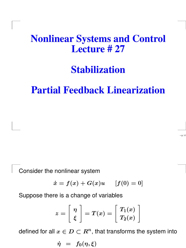 Partial Feedback Linearization | PDF | Stability Theory | Asymptote