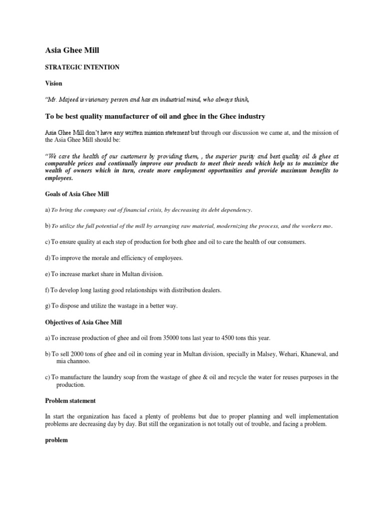 Asia Ghee Mill | PDF | Competition | Strategic Management