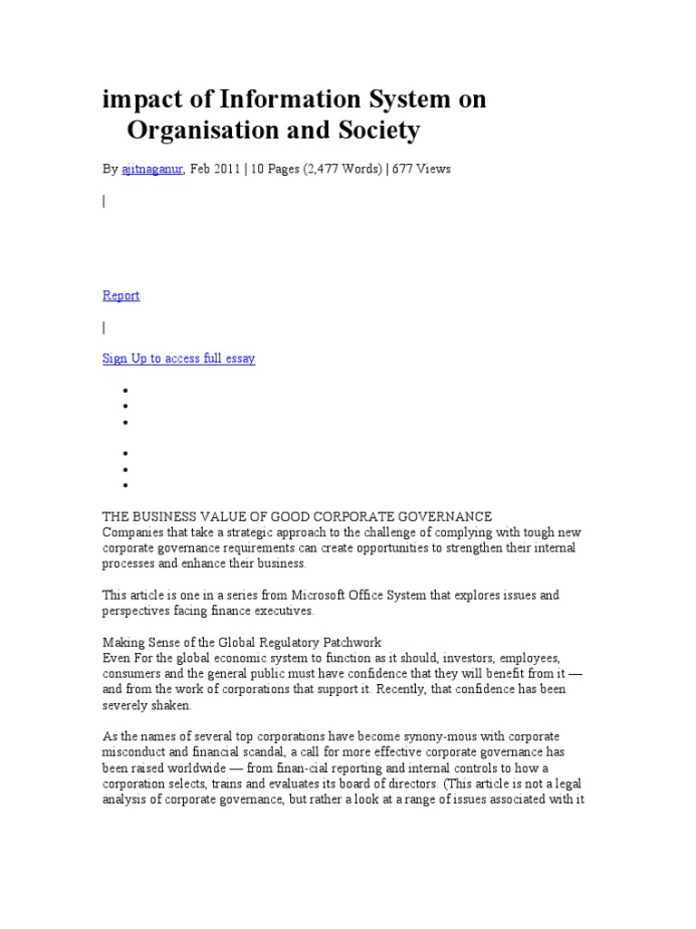 Impact of Information System On Organisation and Society | PDF ...