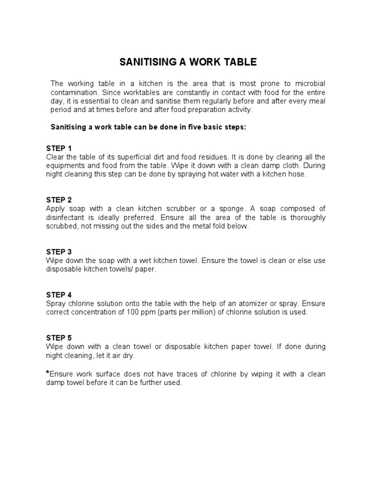 How to Sanitize a Kitchen Work Table | PDF