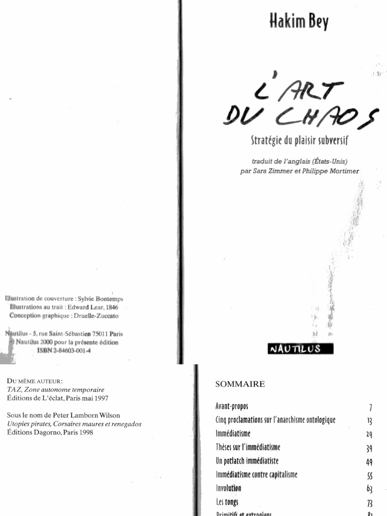 L Art Du Chaos Hakim Bey Bugin PDF | PDF