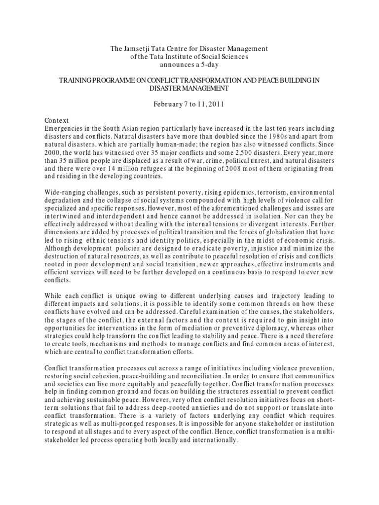 Concept Note - Conflict Transformation and Peace Building ...