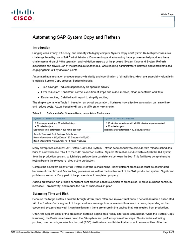 Automating SAP System Refresh Systems - WP - V2a PDF | PDF | Automation ... Automating SAP System Refresh Systems - WP - V2a PDF | PDF | Automation ...