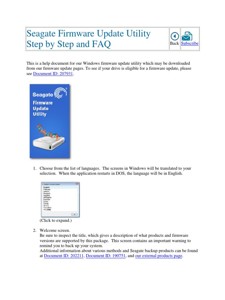 Seagate Firmware Update Utility Step by Step and FAQ | PDF | Booting ...