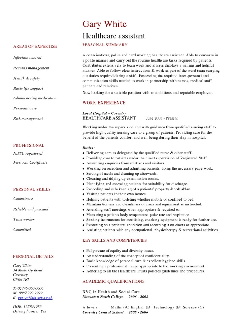 Healthcare Assistant CV Template | PDF | Patient | Nursing