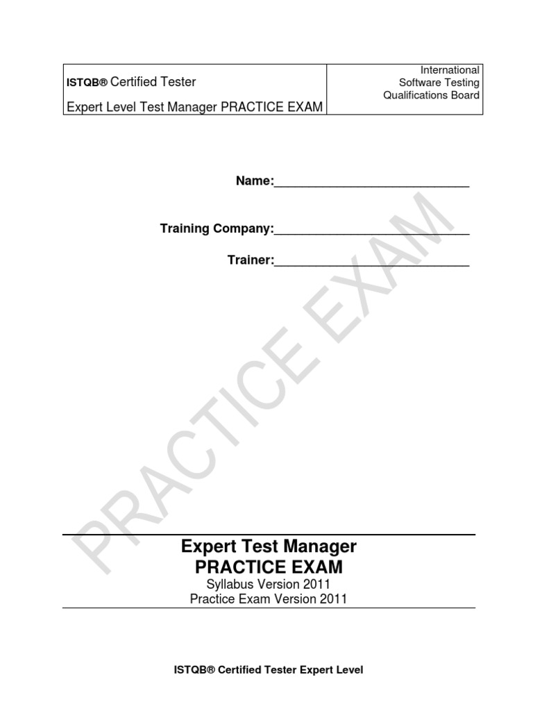 Istqb Ctel Test Manager Sample Exam Paper v2011 Release Version | PDF ...
