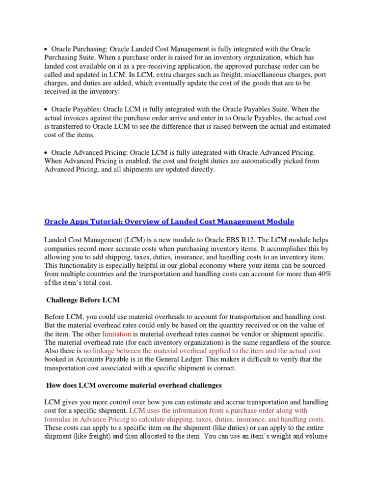 Oracle LCM Process Flow | PDF | Inventory | Cost
