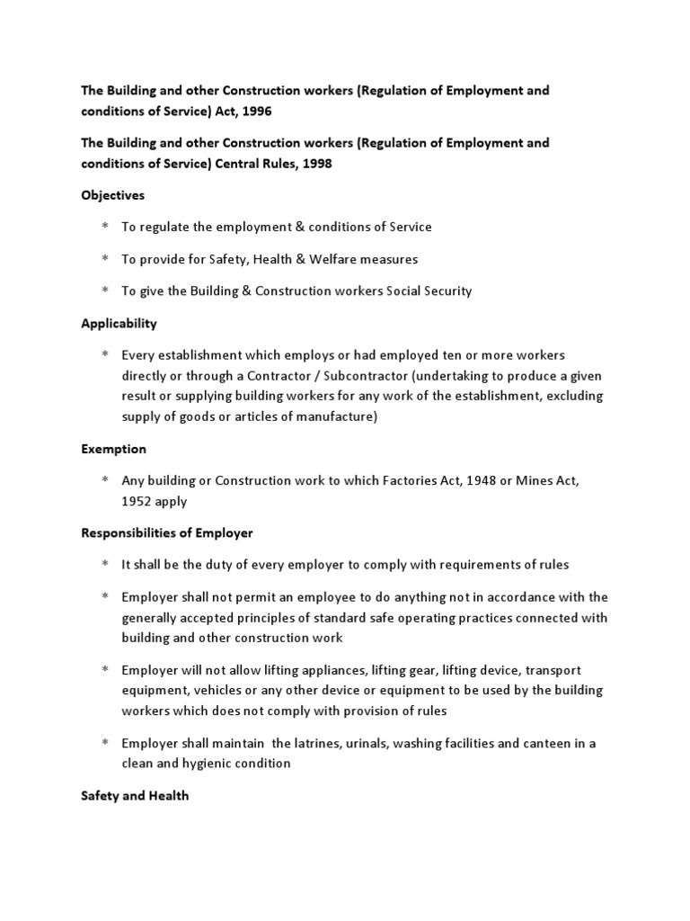 BOCW Laws | PDF | Personal Protective Equipment | Employment