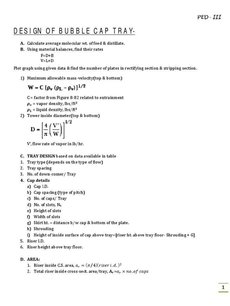 Bubble Cap Tray Design and Calculations | PDF
