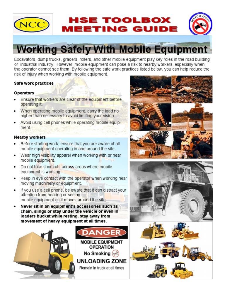 Working Safely With Mobile Equipment: Safe Work Practices Operators | PDF