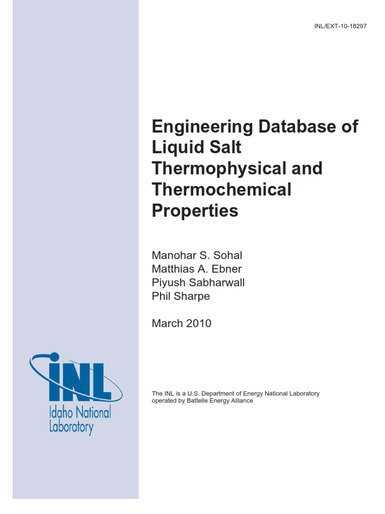 Molten Salt Engineering Database - 4502650 | PDF