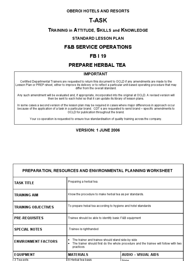 FB I 19 Preparing Herbal Tea | PDF | Tea | Lesson Plan