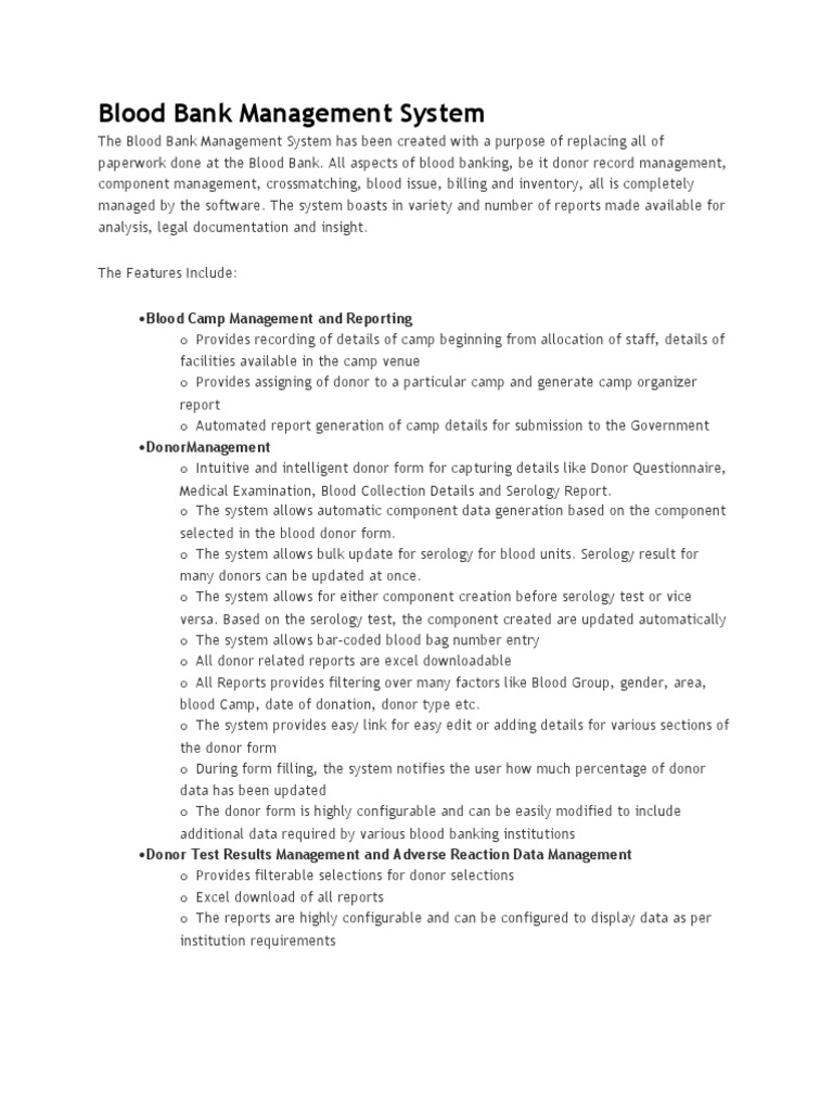 Blood Bank Management System | Download Free PDF | Blood Donation ...