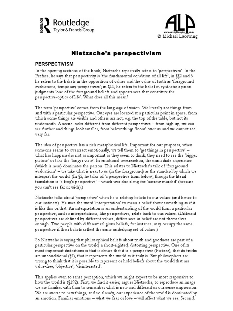 Nietzsche's Perspectivism | PDF | Friedrich Nietzsche | Truth